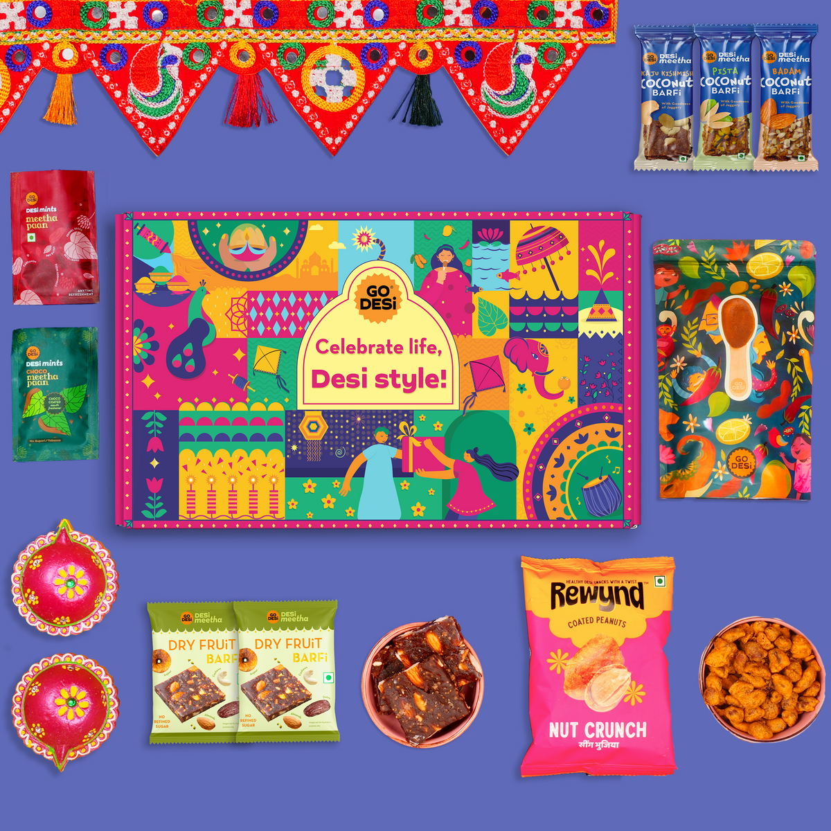 Meetha-Namkeen Diwali Gift Hamper | Diwali decoration-Toran, Diya | Dr